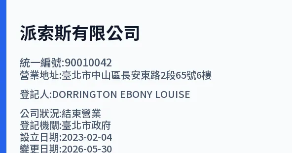 派索斯有限公司的照片-統編 90010042(臺北市) 公司登記資料與營業項目詳細圖表