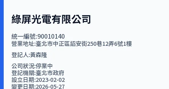 綠屏光電有限公司的照片-統編 90010140(臺北市) 公司登記資料與營業項目詳細圖表