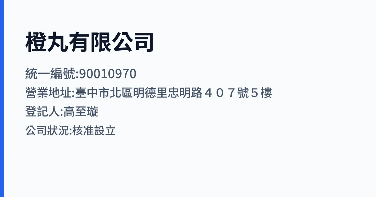 橙丸有限公司 - 統編 90010970(臺中市) 公司登記資料與營業項目詳細圖表