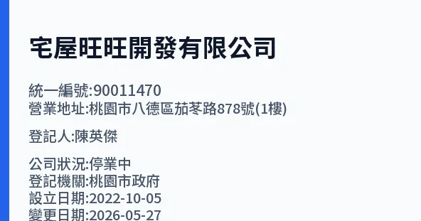 宅屋旺旺開發有限公司的照片-統編 90011470(桃園市) 公司登記資料與營業項目詳細圖表