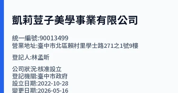 凱莉荳子美學事業有限公司的照片-統編 90013499(臺中市) 公司登記資料與營業項目詳細圖表