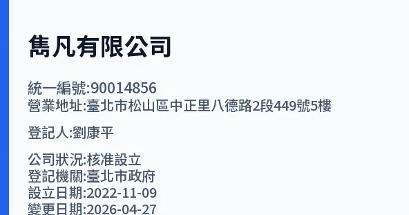 雋凡有限公司的照片-統編 90014856(臺北市) 公司登記資料與營業項目詳細圖表