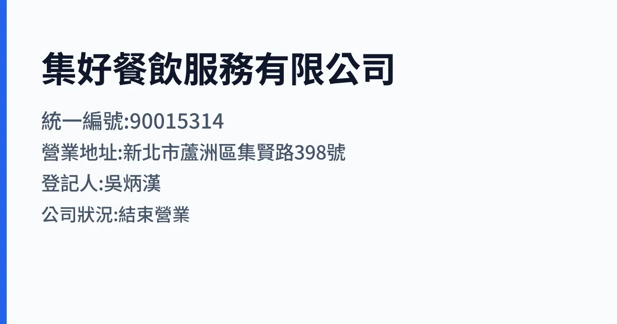 集好餐飲服務有限公司 - 統編 90015314(新北市) 公司登記資料與營業項目詳細圖表