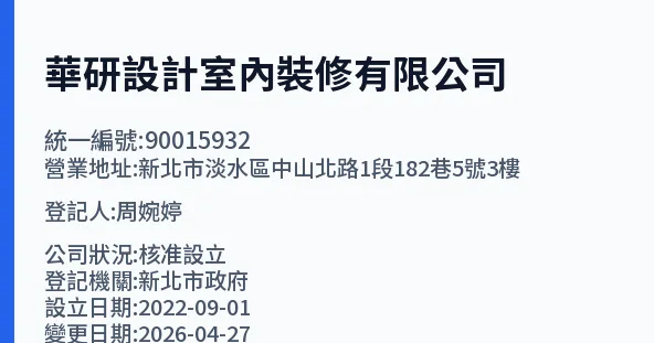 華研設計室內裝修有限公司的照片-統編 90015932(新北市) 公司登記資料與營業項目詳細圖表