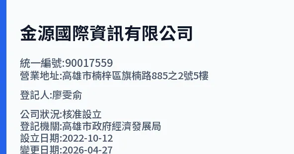 金源國際資訊有限公司的照片-統編 90017559(高雄市) 公司登記資料與營業項目詳細圖表