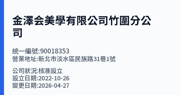 金澤会美學有限公司竹圍分公司的照片-統編 90018353(新北市) 公司登記資料與營業項目詳細圖表