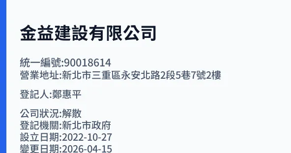 金益建設有限公司的照片-統編 90018614(新北市) 公司登記資料與營業項目詳細圖表