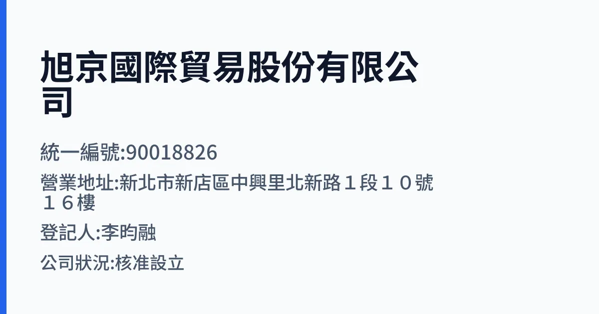 旭京國際貿易股份有限公司 - 統編 90018826(新北市) 公司登記資料與營業項目詳細圖表
