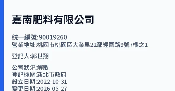 嘉南肥料有限公司的照片-統編 90019260(桃園市) 公司登記資料與營業項目詳細圖表