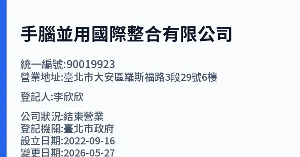 手腦並用國際整合有限公司的照片-統編 90019923(臺北市) 公司登記資料與營業項目詳細圖表