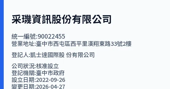 采璣資訊股份有限公司的照片-統編 90022455(臺中市) 公司登記資料與營業項目詳細圖表