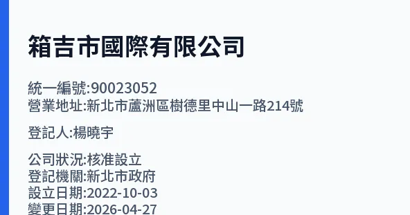 箱吉市國際有限公司的照片-統編 90023052(新北市) 公司登記資料與營業項目詳細圖表