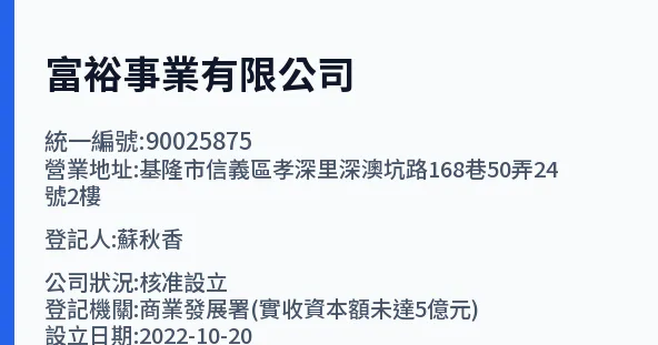 富裕事業有限公司的照片-統編 90025875(基隆市) 公司登記資料與營業項目詳細圖表
