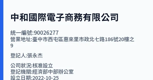 中和國際電子商務有限公司的照片-統編 90026277(臺中市) 公司登記資料與營業項目詳細圖表