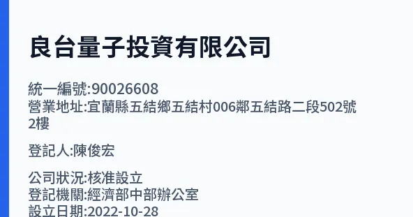 良台量子投資有限公司的照片-統編 90026608(宜蘭縣) 公司登記資料與營業項目詳細圖表