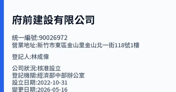 府前建設有限公司的照片-統編 90026972(新竹市) 公司登記資料與營業項目詳細圖表
