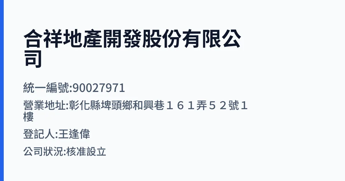 合祥地產開發股份有限公司 - 統編 90027971(彰化縣) 公司登記資料與營業項目詳細圖表