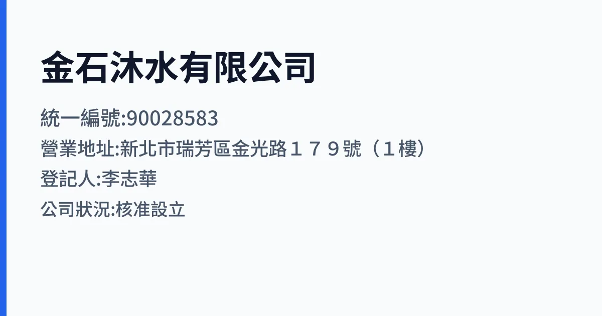金石沐水有限公司 - 統編 90028583(新北市) 公司登記資料與營業項目詳細圖表