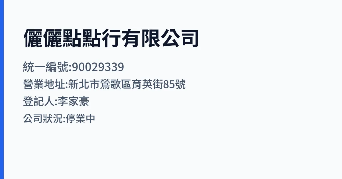 儷儷點點行有限公司 - 統編 90029339(新北市) 公司登記資料與營業項目詳細圖表