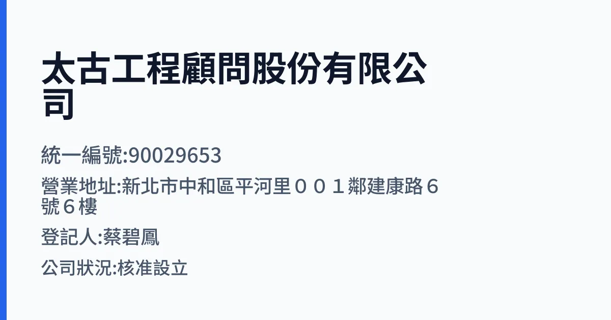 太古工程顧問股份有限公司 - 統編 90029653(新北市) 公司登記資料與營業項目詳細圖表
