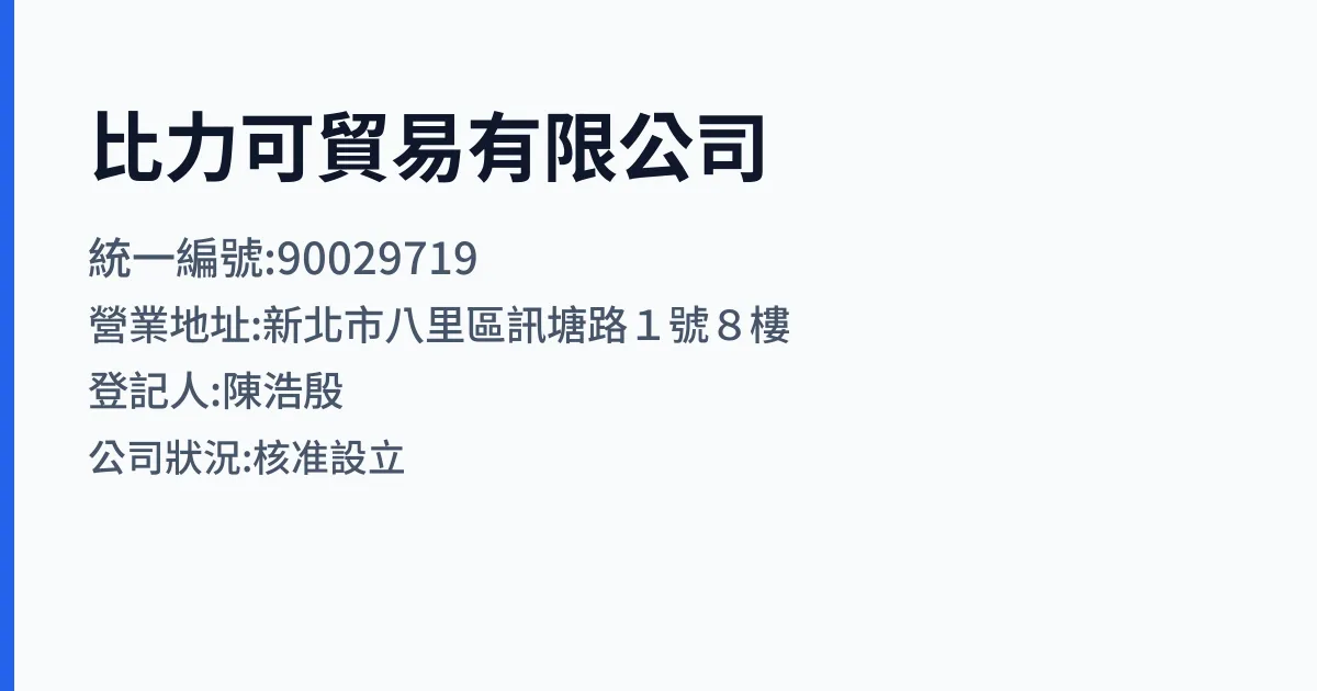 比力可貿易有限公司 - 統編 90029719(新北市) 公司登記資料與營業項目詳細圖表
