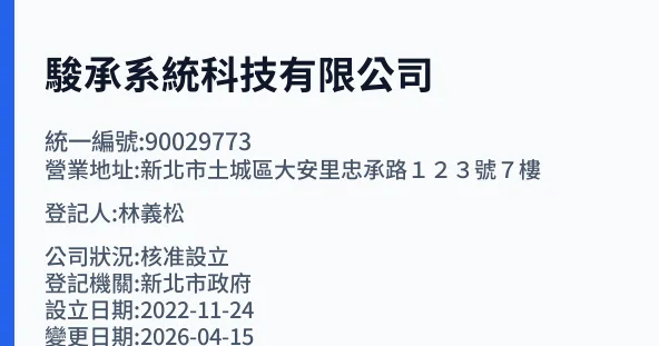 駿承系統科技有限公司的照片-統編 90029773(新北市) 公司登記資料與營業項目詳細圖表