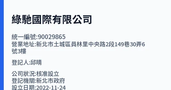 綠馳國際有限公司的照片-統編 90029865(新北市) 公司登記資料與營業項目詳細圖表