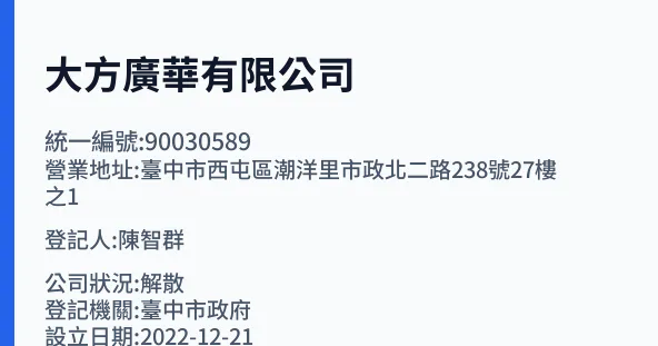 大方廣華有限公司的照片-統編 90030589(臺中市) 公司登記資料與營業項目詳細圖表