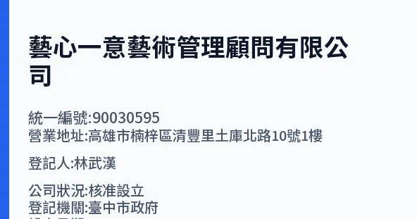 藝心一意藝術管理顧問有限公司的照片-統編 90030595(高雄市) 公司登記資料與營業項目詳細圖表
