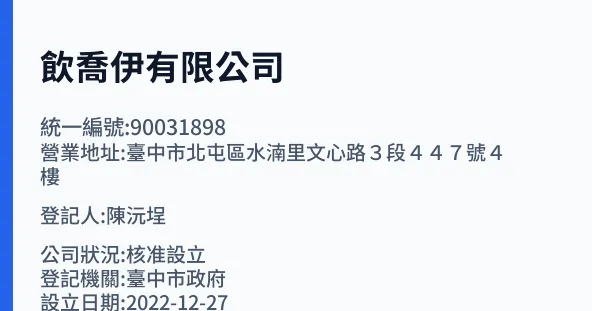 飲喬伊有限公司的照片-統編 90031898(臺中市) 公司登記資料與營業項目詳細圖表
