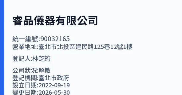 睿品儀器有限公司的照片-統編 90032165(臺北市) 公司登記資料與營業項目詳細圖表