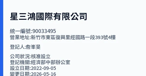 星三鴻國際有限公司的照片-統編 90033495(新竹市) 公司登記資料與營業項目詳細圖表