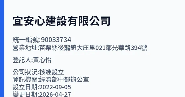 宜安心建設有限公司的照片-統編 90033734(苗栗縣) 公司登記資料與營業項目詳細圖表
