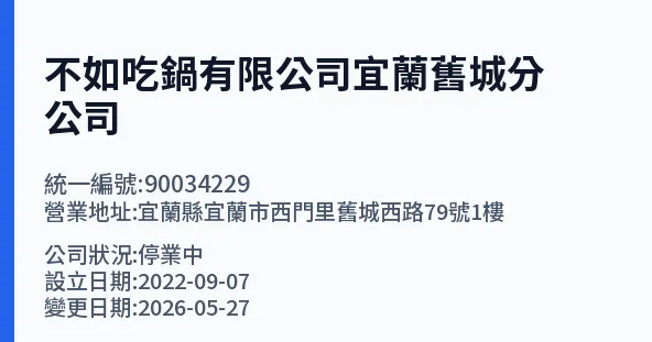 不如吃鍋有限公司宜蘭舊城分公司的照片-統編 90034229(宜蘭縣) 公司登記資料與營業項目詳細圖表
