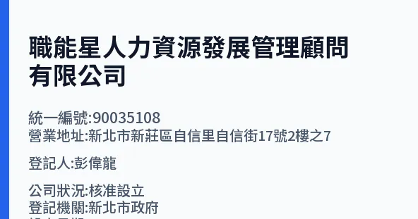 職能星人力資源發展管理顧問有限公司的照片-統編 90035108(新北市) 公司登記資料與營業項目詳細圖表