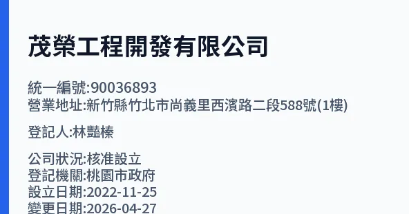 茂榮工程開發有限公司的照片-統編 90036893(新竹縣) 公司登記資料與營業項目詳細圖表