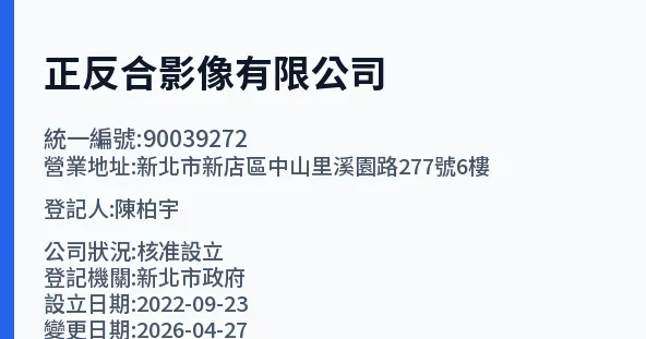 正反合影像有限公司的照片-統編 90039272(新北市) 公司登記資料與營業項目詳細圖表