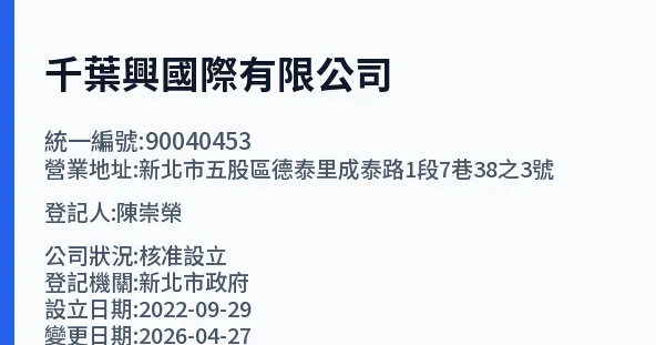 千葉興國際有限公司的照片-統編 90040453(新北市) 公司登記資料與營業項目詳細圖表