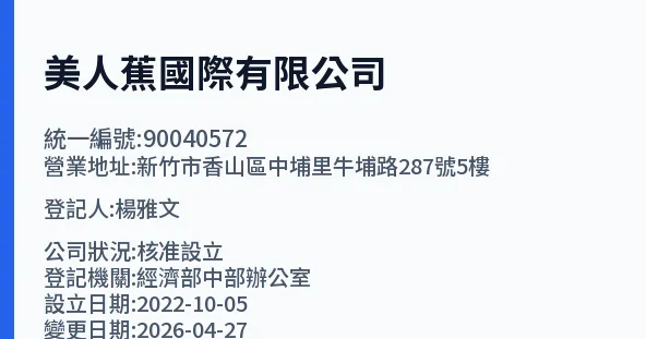 美人蕉國際有限公司的照片-統編 90040572(新竹市) 公司登記資料與營業項目詳細圖表