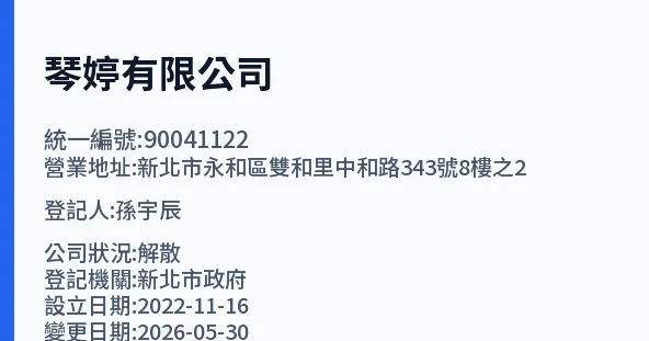 琴婷有限公司的照片-統編 90041122(新北市) 公司登記資料與營業項目詳細圖表