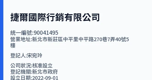 捷爾國際行銷有限公司的照片-統編 90041495(新北市) 公司登記資料與營業項目詳細圖表