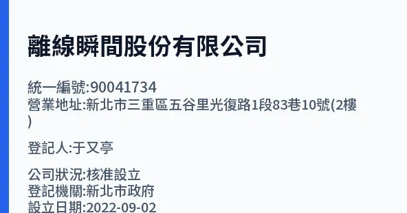 離線瞬間股份有限公司的照片-統編 90041734(新北市) 公司登記資料與營業項目詳細圖表