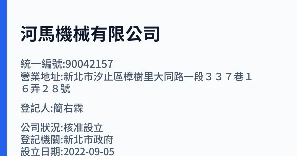 河馬機械有限公司的照片-統編 90042157(新北市) 公司登記資料與營業項目詳細圖表