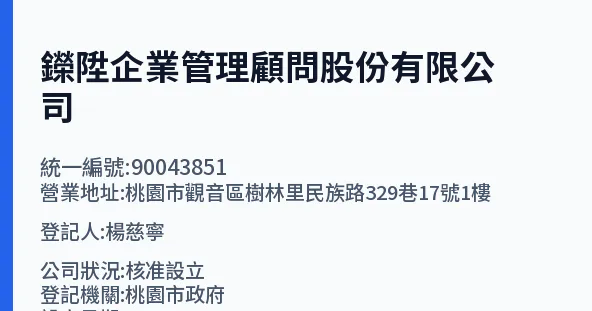 鑅陞企業管理顧問股份有限公司的照片-統編 90043851(桃園市) 公司登記資料與營業項目詳細圖表