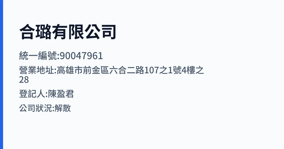 合璐有限公司 - 統編 90047961(高雄市) 公司登記資料與營業項目詳細圖表