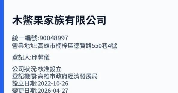 木鱉果家族有限公司的照片-統編 90048997(高雄市) 公司登記資料與營業項目詳細圖表