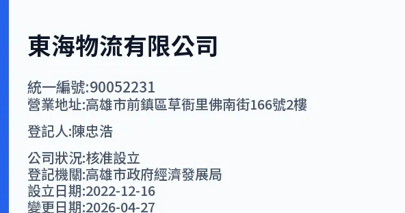東海物流有限公司的照片-統編 90052231(高雄市) 公司登記資料與營業項目詳細圖表