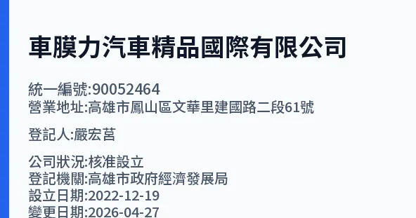 車膜力汽車精品國際有限公司的照片-統編 90052464(高雄市) 公司登記資料與營業項目詳細圖表