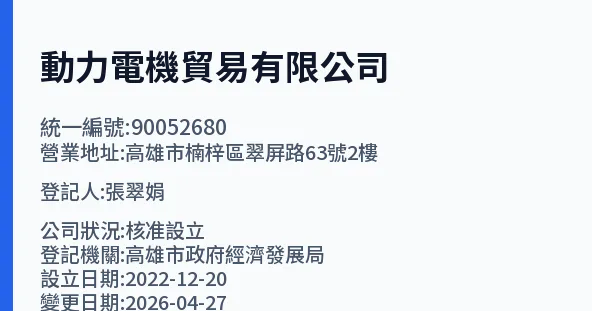 動力電機貿易有限公司的照片-統編 90052680(高雄市) 公司登記資料與營業項目詳細圖表