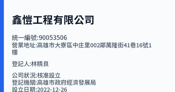 鑫愷工程有限公司的照片-統編 90053506(高雄市) 公司登記資料與營業項目詳細圖表
